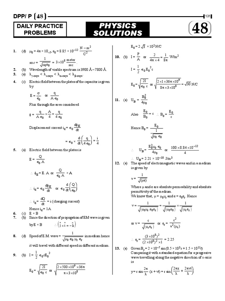 Physics Solutions: DPP/ P Daily Practice Problems | PDF | Wavelength | Waves