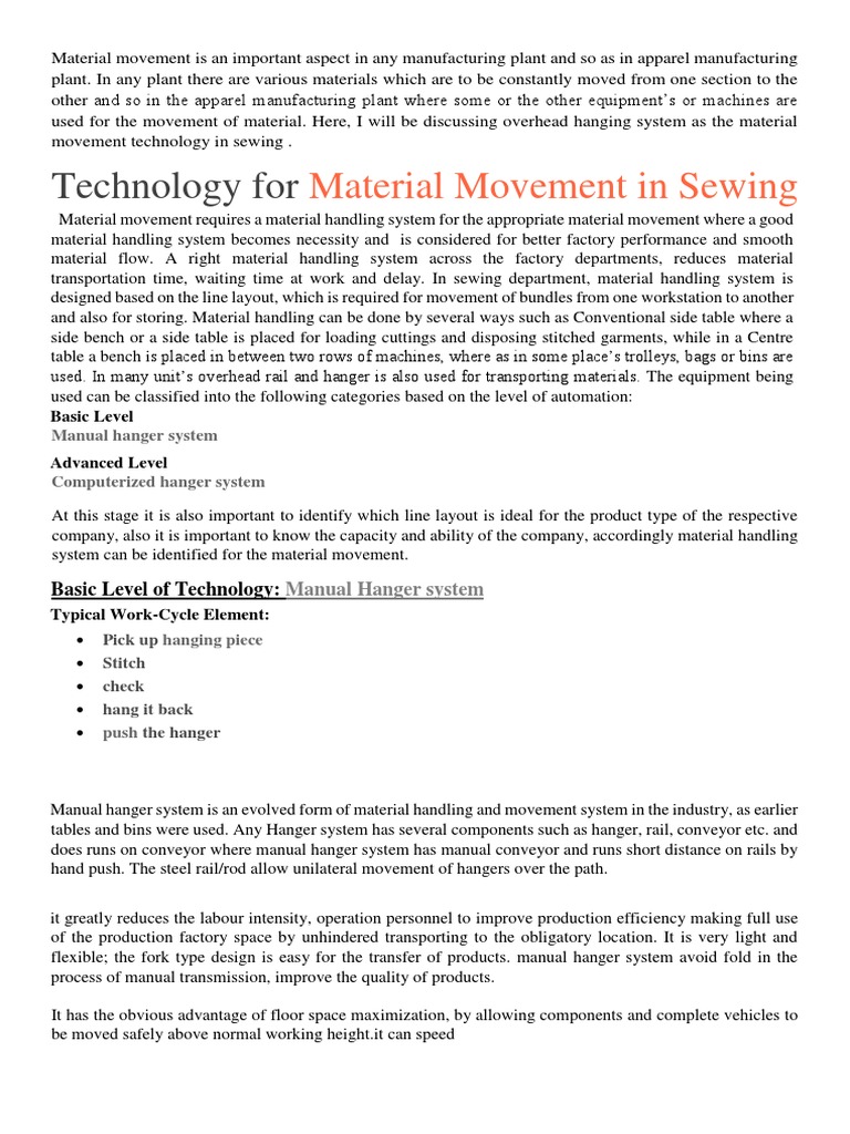 Material Movement in Sewing | PDF | Automation | Rail Transport