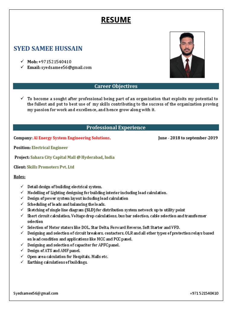 Resume: Syed Samee Hussain | PDF | Electrical Engineering | Electrical ...