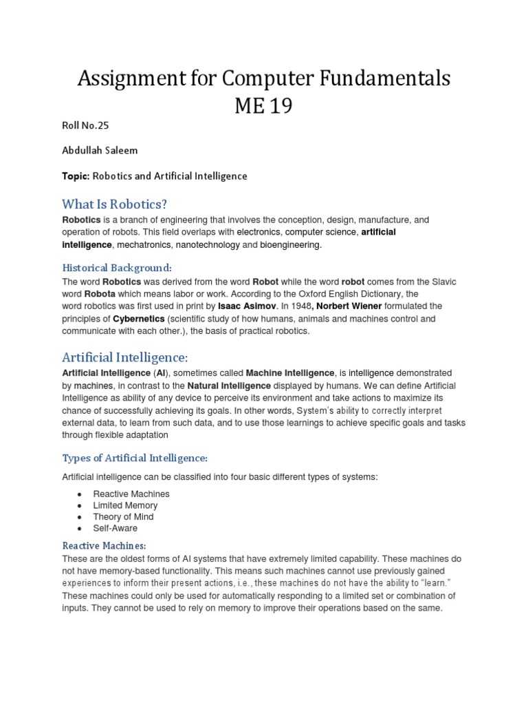 Robotics and Artificial Intelligence | PDF | Artificial Intelligence ...