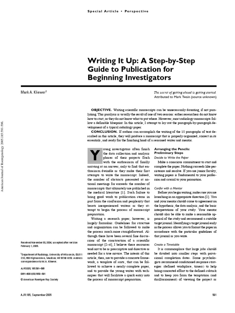 Writing It Up: A Step-by-Step Guide To Publication For Beginning ...