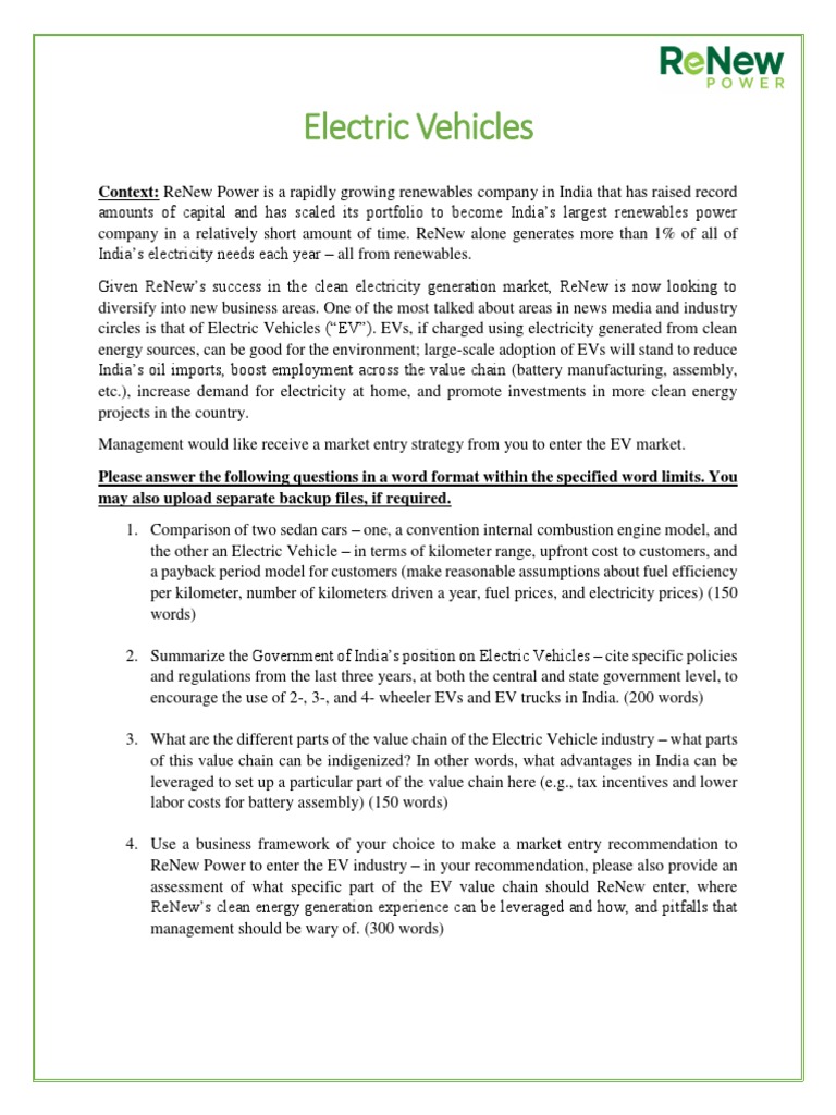 Electric Vehicles Case Study | PDF | Electric Vehicle | Renewable Energy
