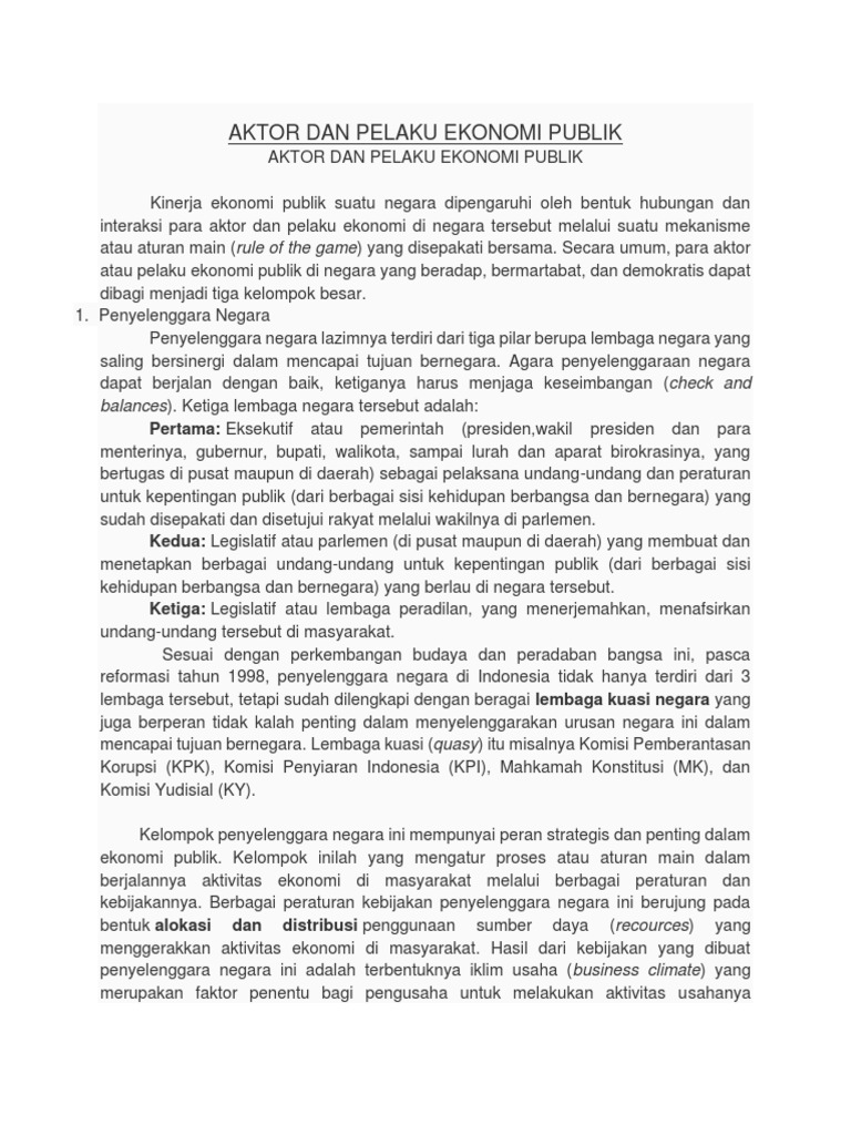 The Role of Key Economic Actors in Public Economics | PDF