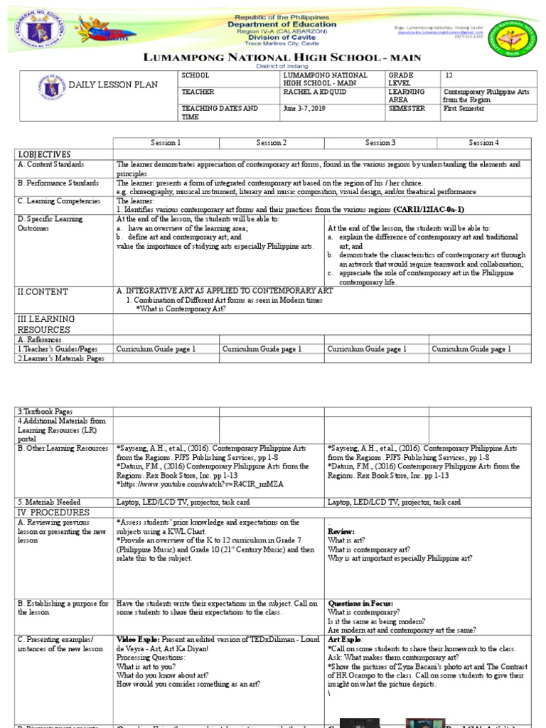 DLL CPAR Week 1 | PDF | Curriculum | Lesson Plan DLL CPAR Week 1 | PDF | Curriculum | Lesson Plan