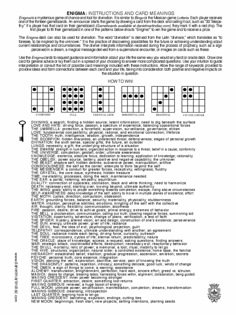 Enigma: Instructions and Card Meanings | PDF | Divination | Metaphysics