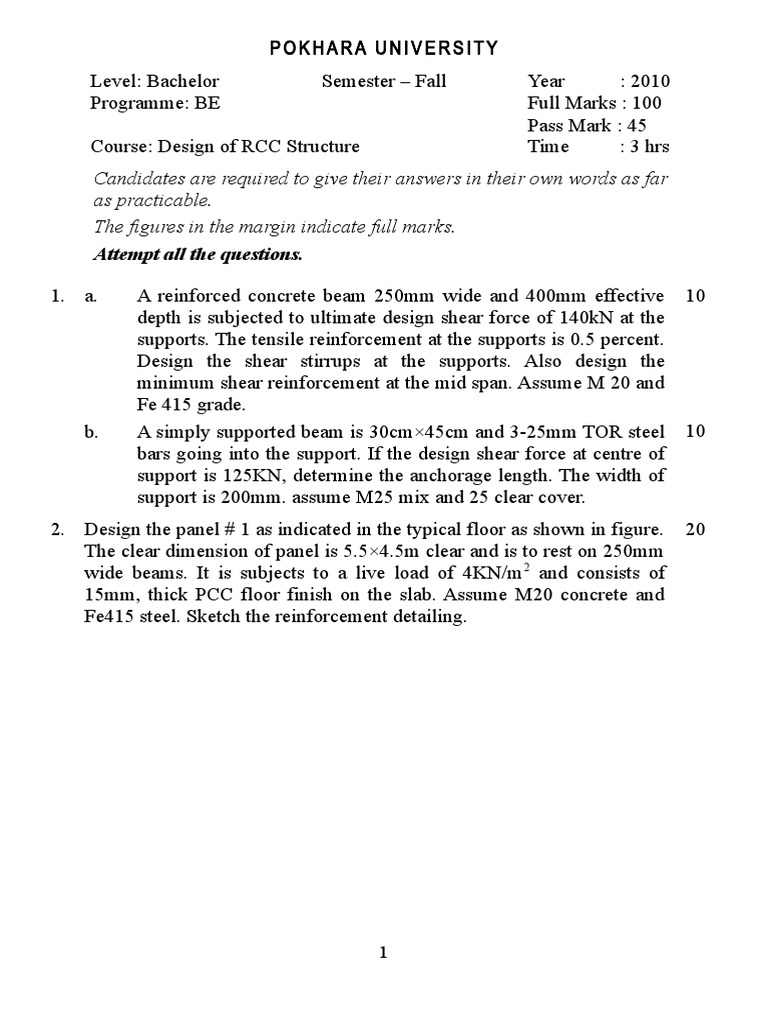 RCC Structure Design Examination Guide | PDF | Beam (Structure ...