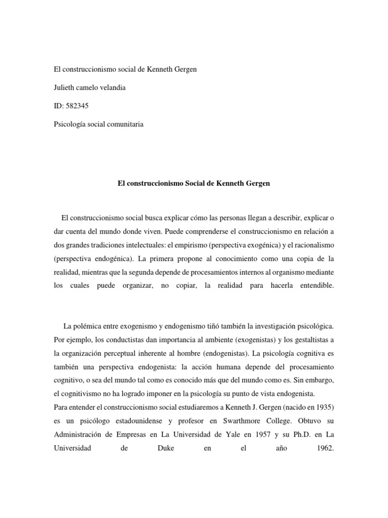 El enfoque construccionista social de Kenneth Gergen: explicando cómo ...