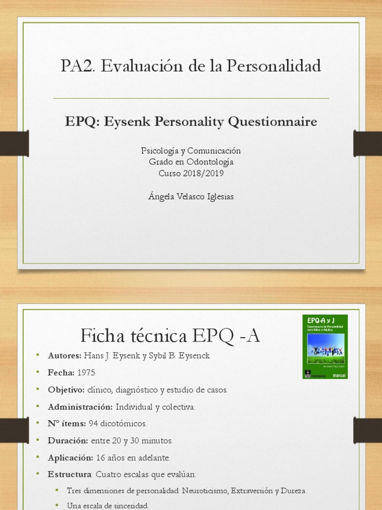 Evaluación de Personalidad EPQ en Psicología | PDF | Ansiedad ...