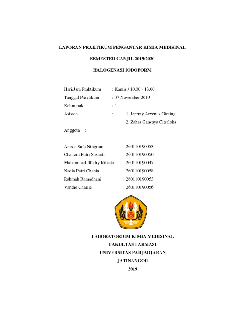 Laporan Praktikum Pengantar Kimia Medisinal | PDF Laporan Praktikum Pengantar Kimia Medisinal | PDF