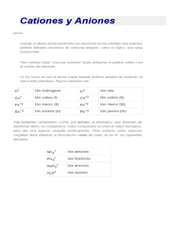 Cationes y Aniones | PDF | Ion | Moléculas