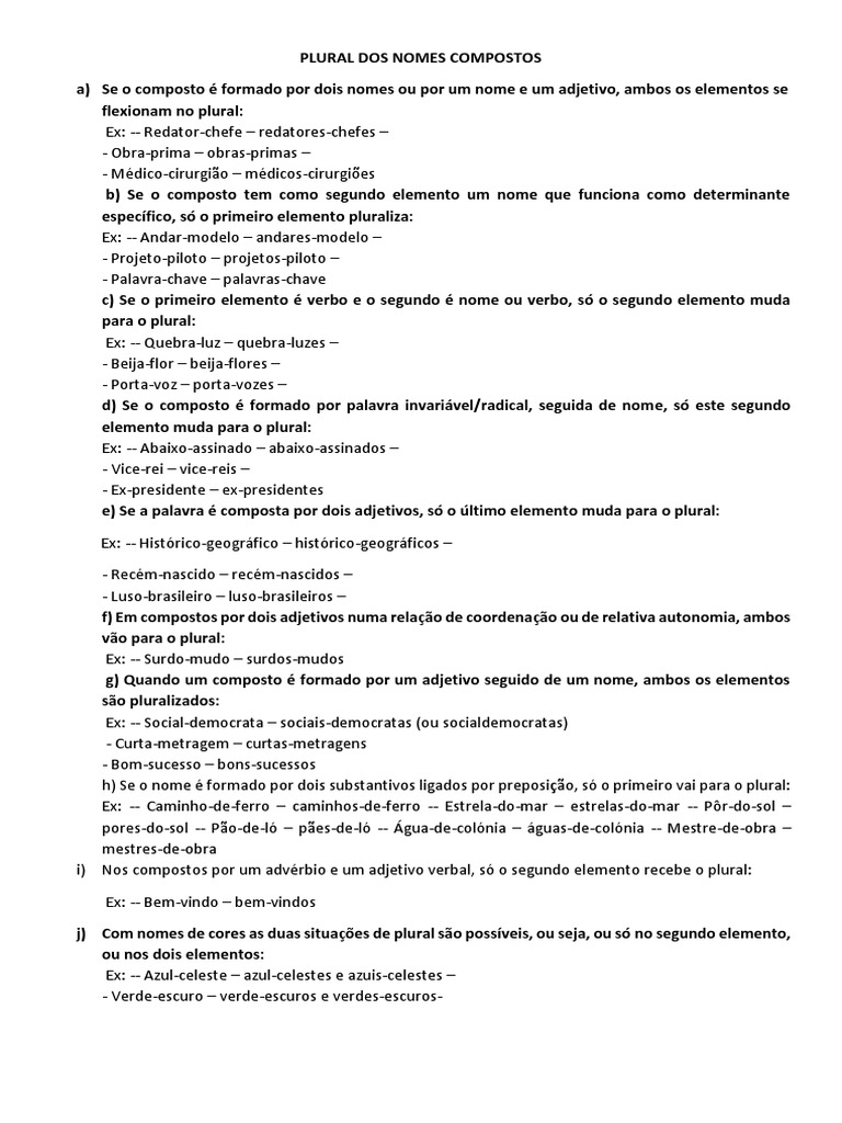 Nomes Compostos em Portugues | PDF | Plural | Adjetivo