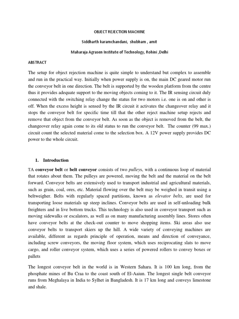 Object Rejection Machine | PDF | Manufactured Goods | Electricity