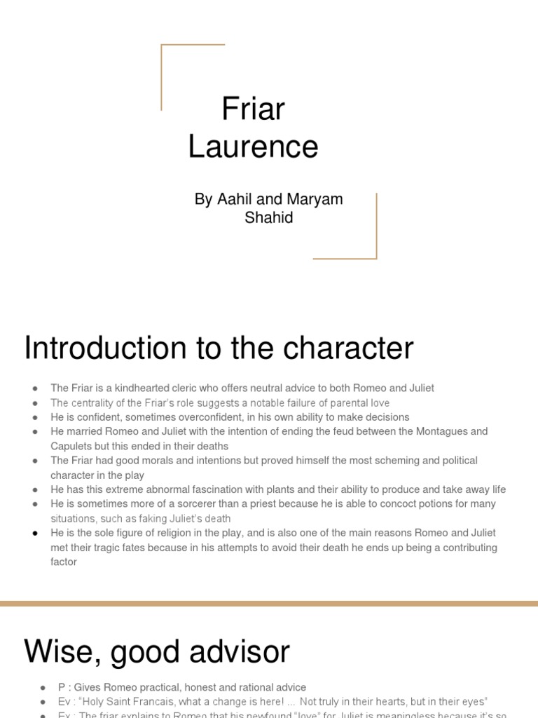 Friar Laurence Character Sketch | PDF | Characters In Romeo And Juliet ...