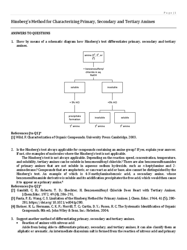 Hinsberg's Method For Characterizing Primary, Secondary and Tertiary ...