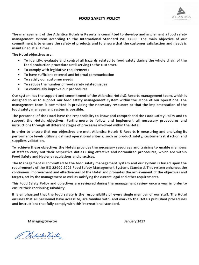 Food Safety Policy PDF | PDF | Food Safety | Safety