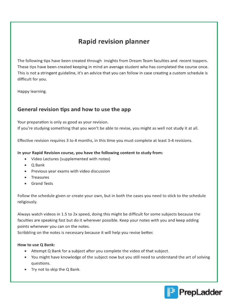 Rapid Revision Planner | PDF