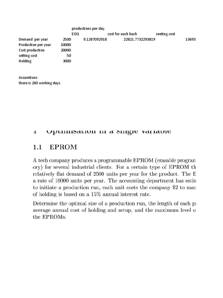 Optimal production batch size and ordering frequency calculations | PDF ...