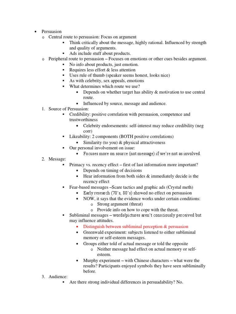 Chapter 7 Notes On Persuasion | PDF | Persuasion | Credibility