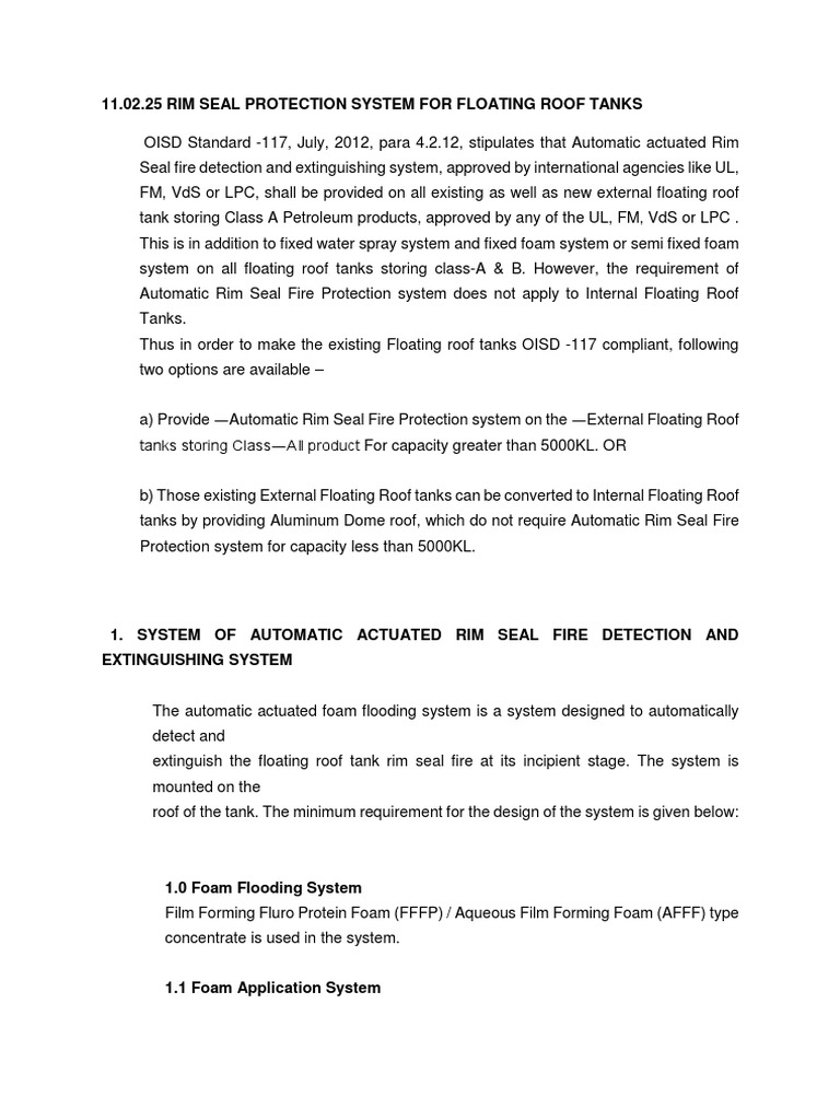 Spec For Rim Seal Fire Protection System | PDF | Manufactured Goods ...