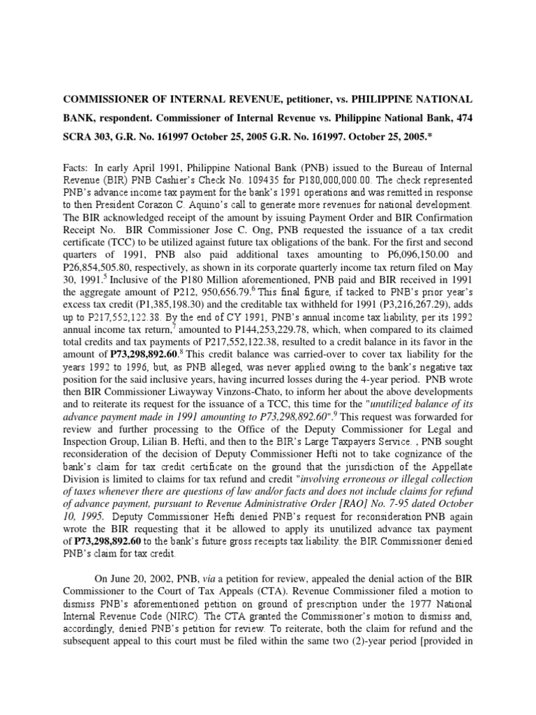 Bantillo - CIR Vs PNB | PDF | Tax Refund | Tax Credit