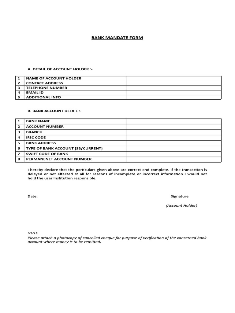 Mandate Form | PDF
