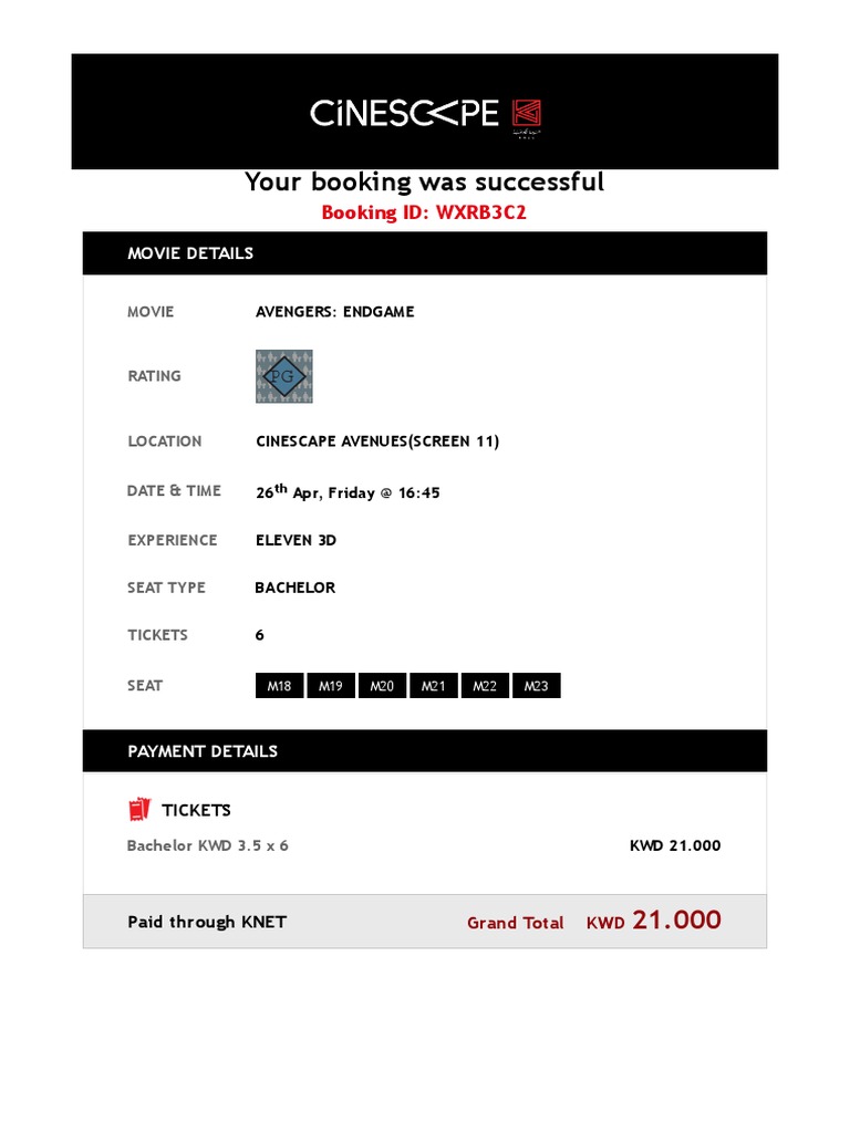 Cinescape - Booking Confirmation | PDF