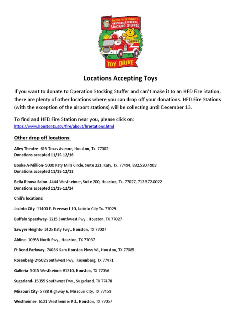 Public Toy Drop Off Locations | PDF | Houston | Nature