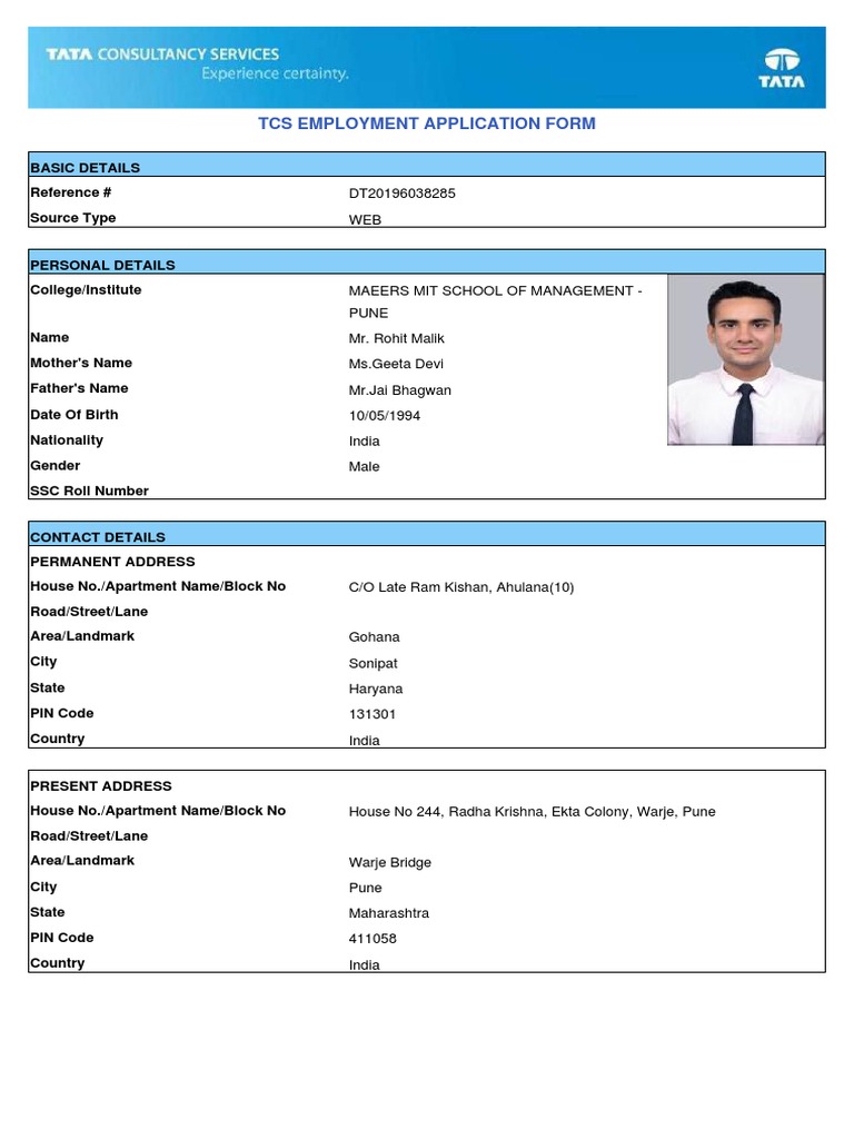 Tcs Employment Application Form | PDF | Background Check | Social ...