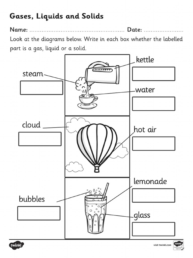 Gases Liquids and Solids Activity Sheet | PDF