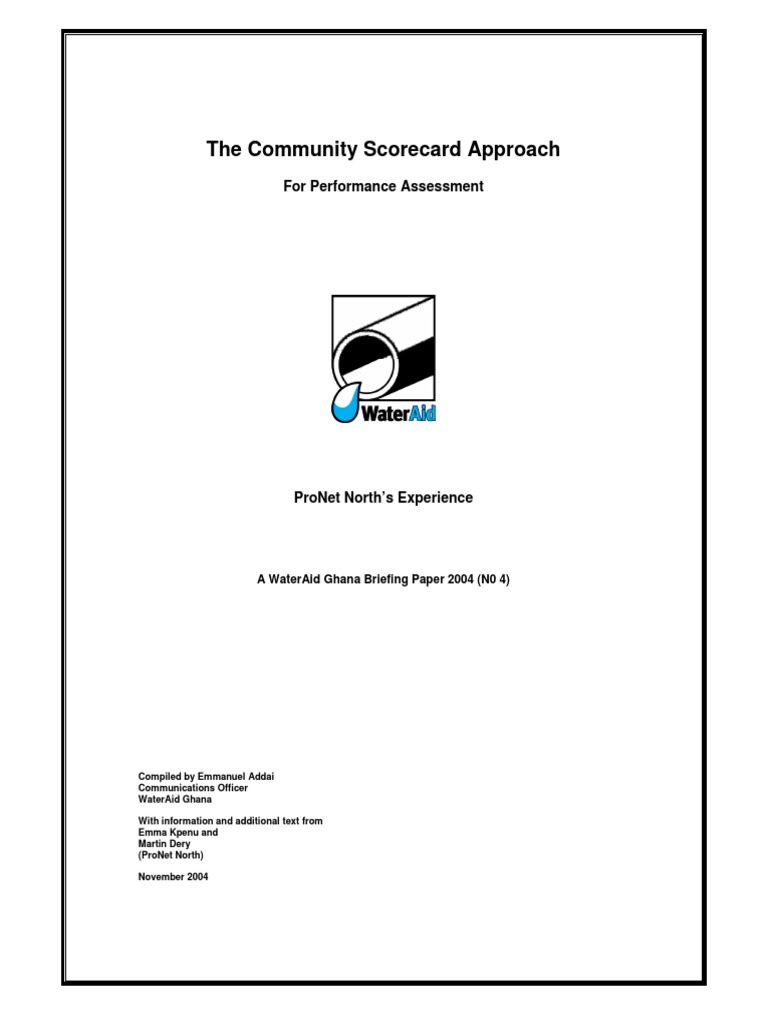 The Community Scorecard Approach: For Performance Assessment | PDF ...