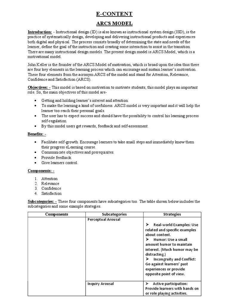 Arcs Model | PDF | Instructional Design | Psychological Theories