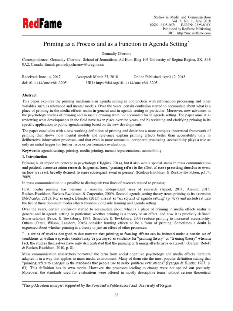 Priming As A Process and As A Function in Agenda Setting | PDF ...