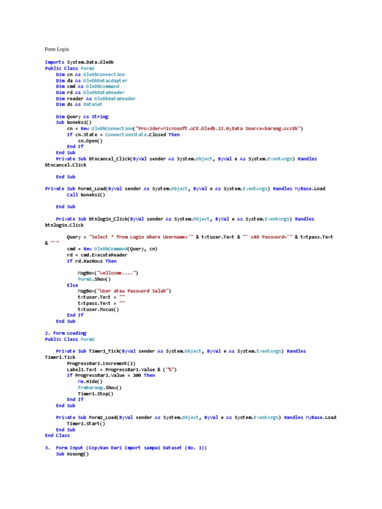 Form1 Oledbconnection Oledbdataadapter Oledbcommand Oledbdatareader Oledbdatareader Dataset ...