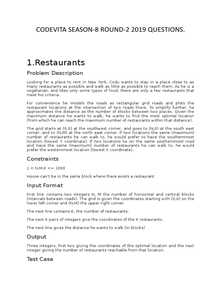 Tcs Codevita Season-8 Round-2 Questions | PDF | Circle | Angle
