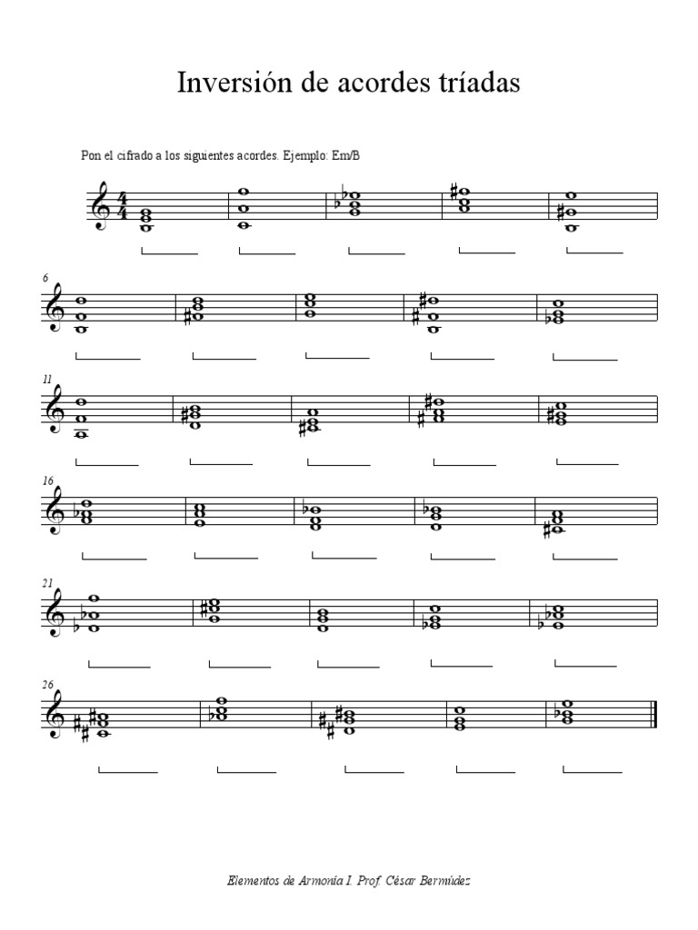 Inversión de Acordes Tríadas - Hoja de Ejercicios PDF | PDF