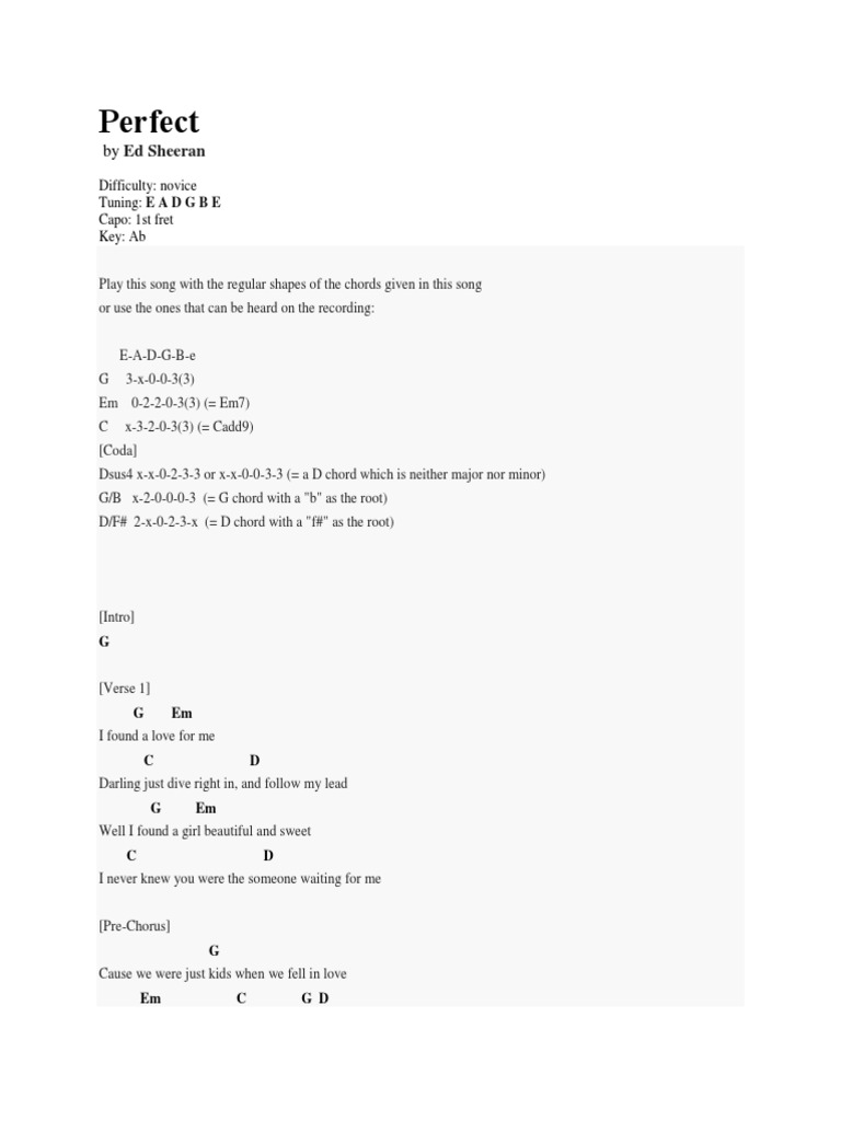 Perfect Ed Sheeran guitar chords | PDF | Song Structure | Song Recordings