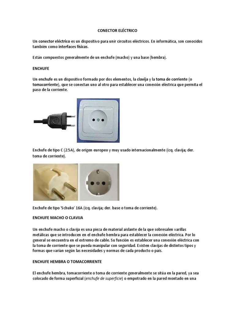 Partes y tipos de conectores eléctricos | PDF | Enchufes y tomas de ...