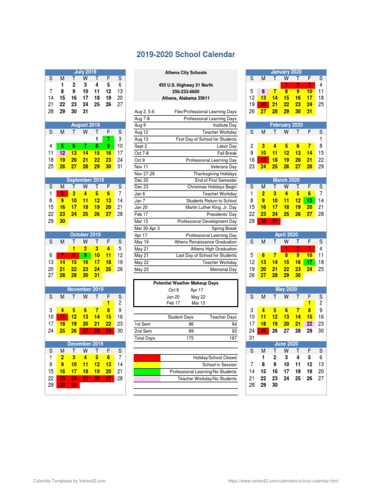 2019-2020 School Calendar Revised G Ezell April 2019 | PDF | Public ...