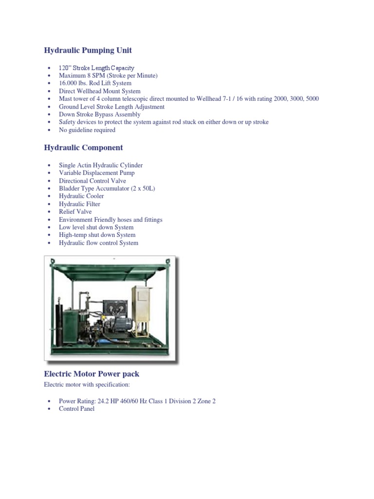 Hydraulic Pumping Unit Specifications | PDF