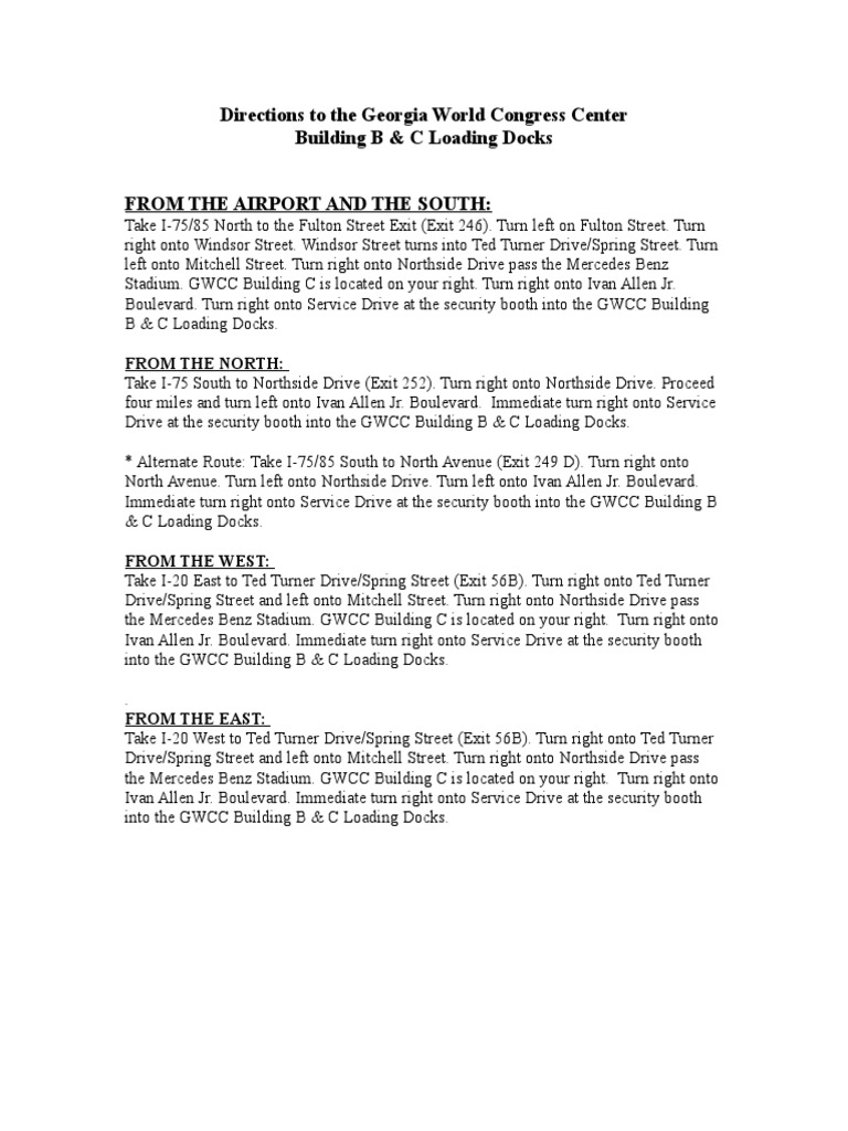 GWCC Building B & C Loading Dock Directions | PDF