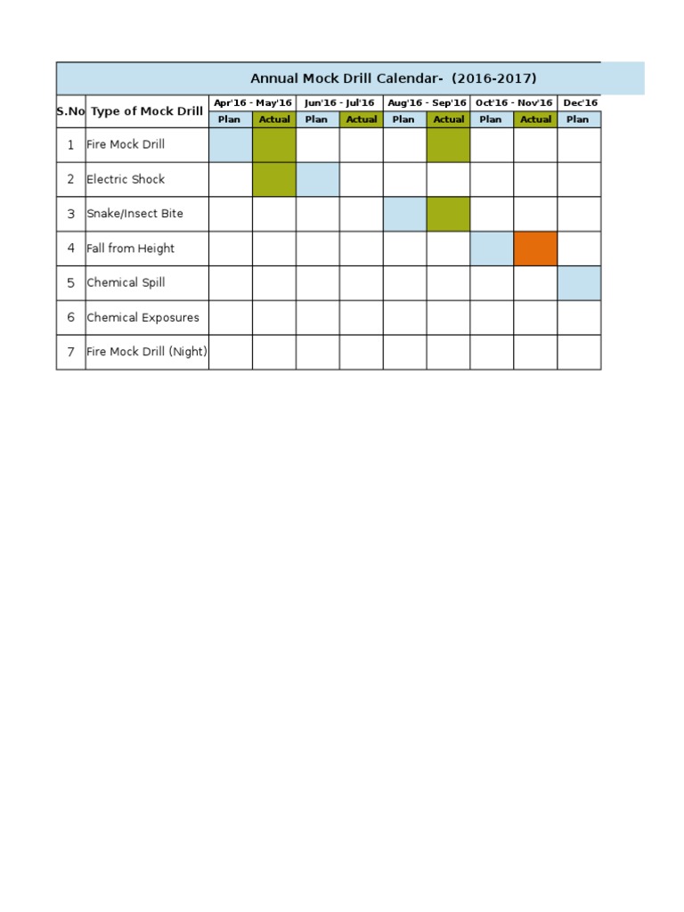 Mock Drill Calendar 2016 Oct 16 | PDF