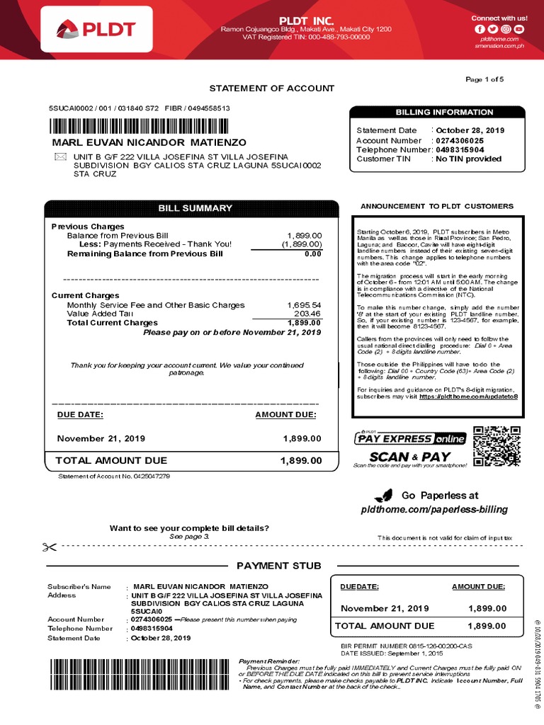 Marl Euvan Nicandor Matienzo: Statement of Account | PDF | Payments | Cheque