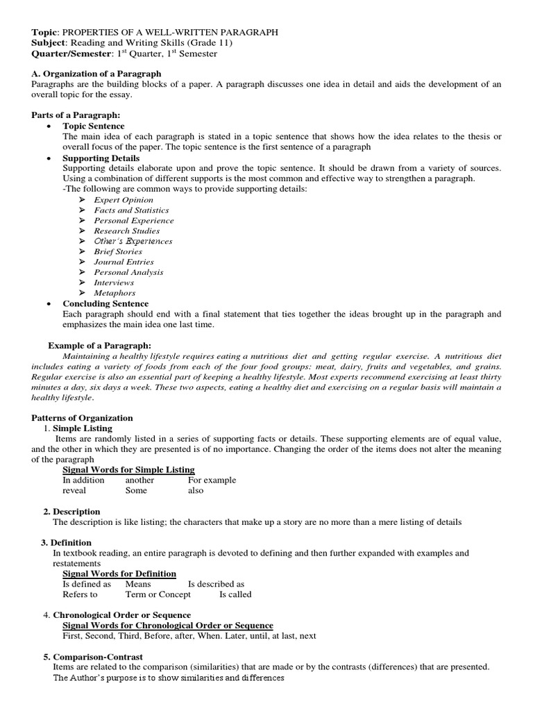 Properties of A Well Written Paragraph | PDF | Verb | Adverb