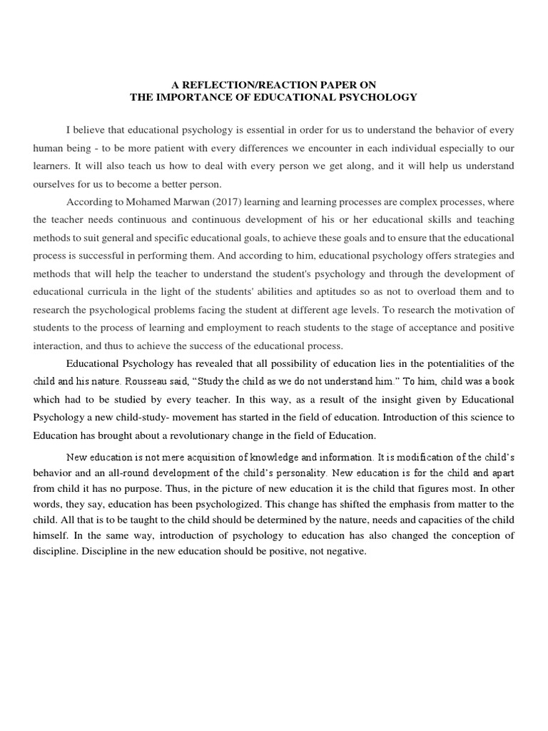Reflection on Educational Psychology | PDF | Educational Psychology ...