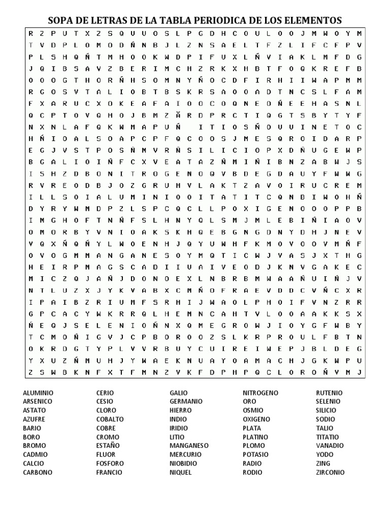 Sopa de Letras de La Tabla Periodica de Los Elementos | PDF