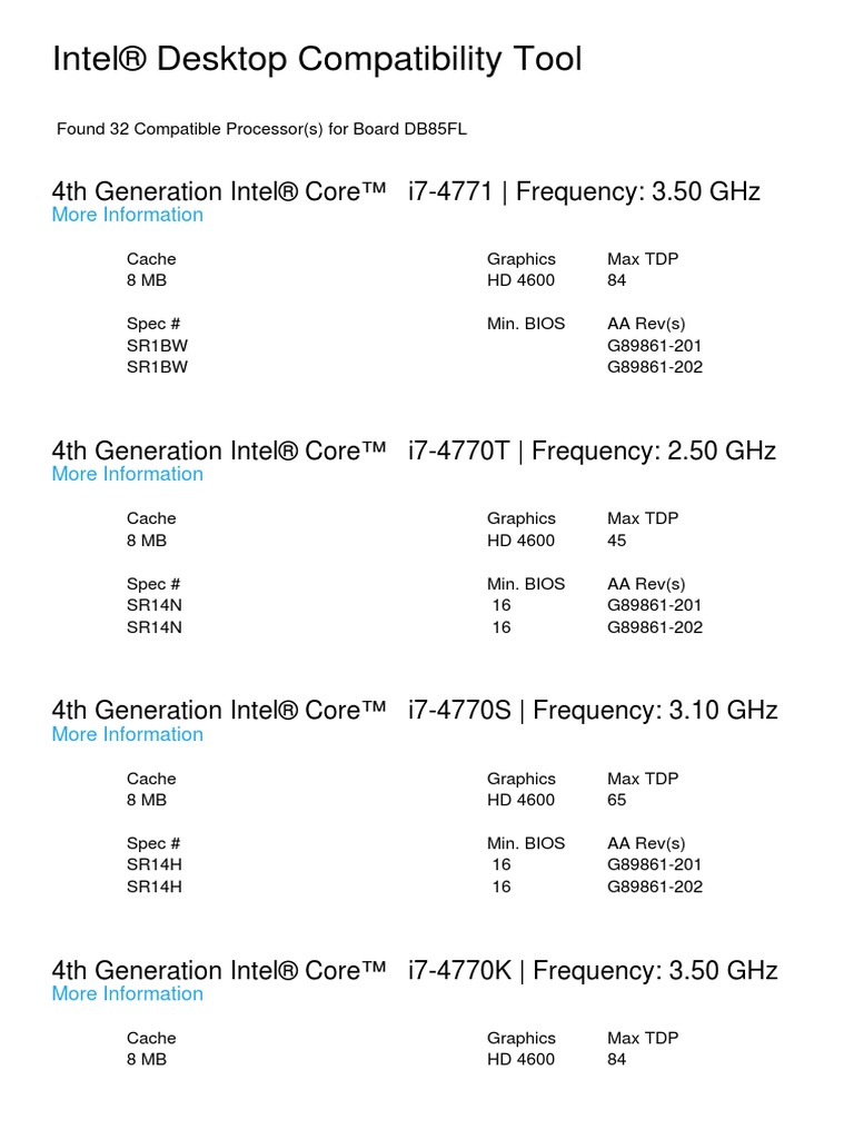 Intel® Desktop Compatibility Tool: 4Th Generation Intel® Core™ I7-4771 ...