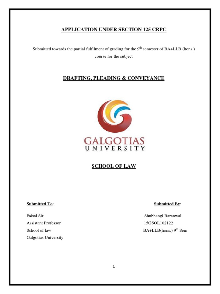 Application Under Section 125 CRPC: Submitted To | PDF | Common Law | Government Information