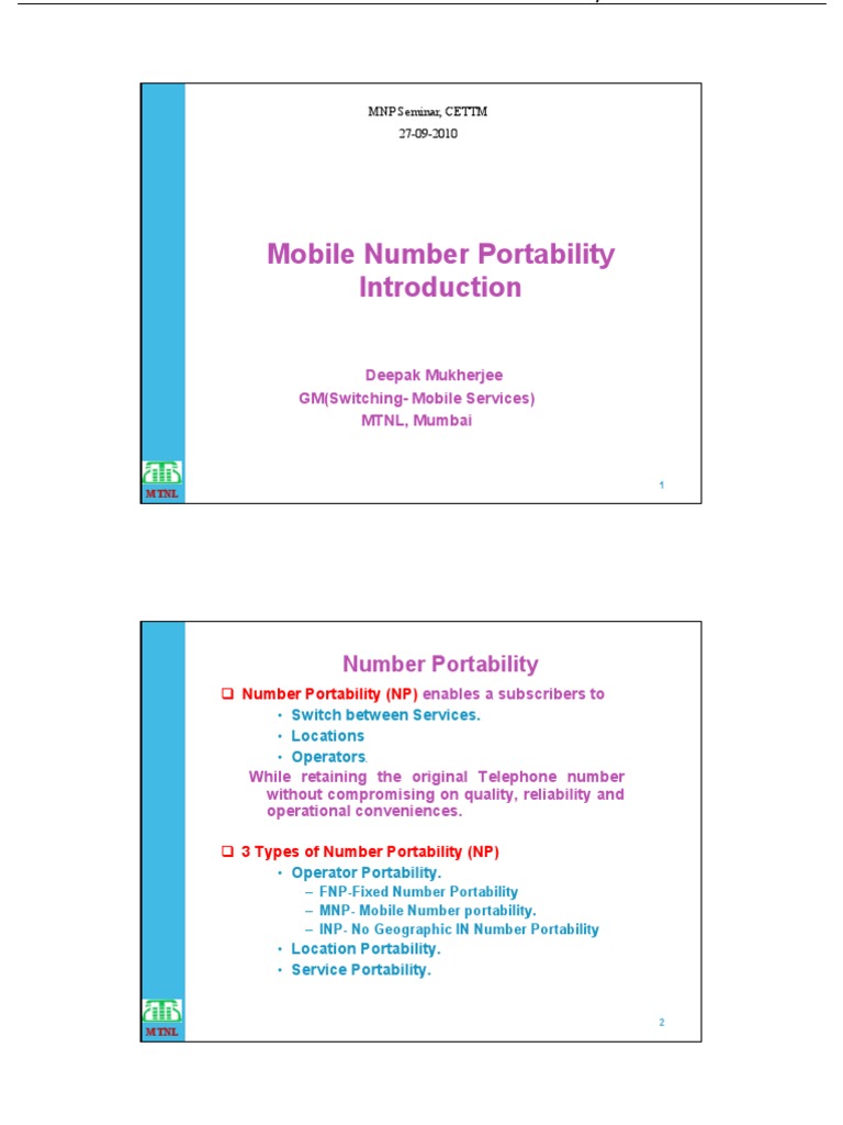MNP Introduction MNP Seminar CETTM 270910 | PDF | Telecommunications ...