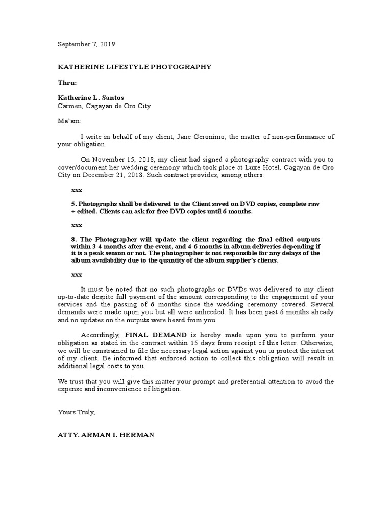 Sample Final Demand Letter | PDF