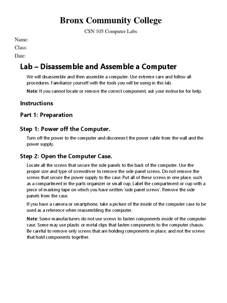 Computer Assembly and Disassembly Lab | PDF | Electrical Connector | Usb
